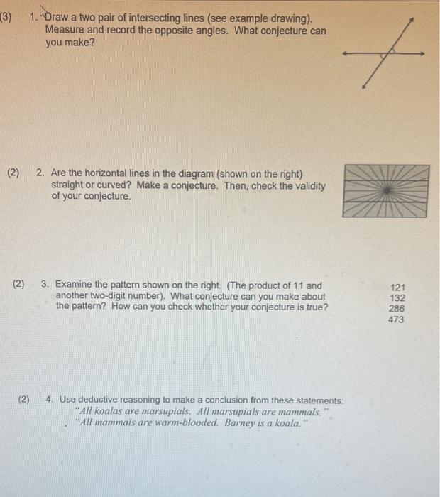 Solved 1. Draw a two pair of intersecting lines (see example | Chegg.com