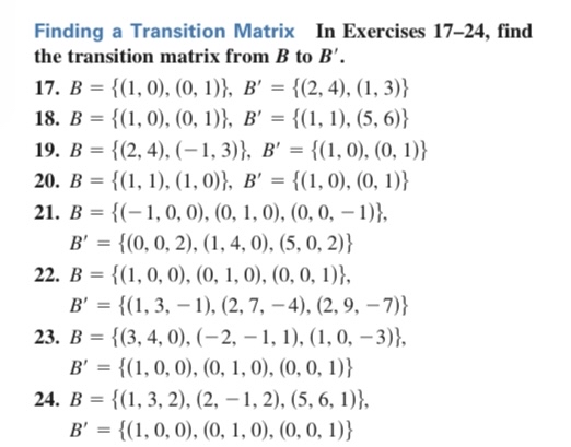 Solved Finding a Transition Matrix In Exercises 17-24, ﻿find | Chegg.com
