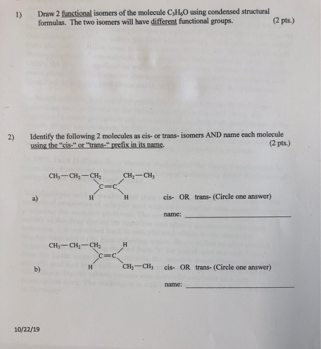 Solved Draw 2 functional isomers of the molecule C H O using | Chegg.com