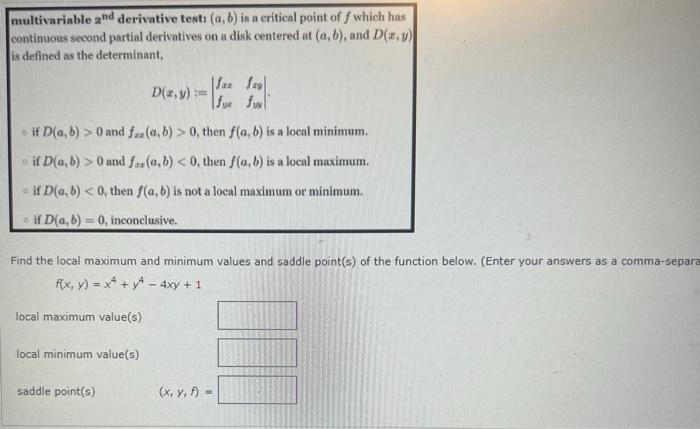 Solved Multivariable 2nd Derivative Test A B Is A
