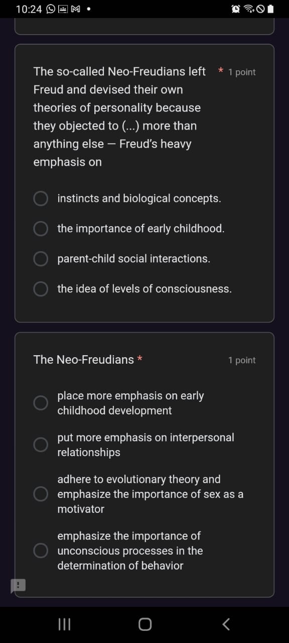 Solved 10:24The so-called Neo-Freudians left1 ﻿pointFreud | Chegg.com