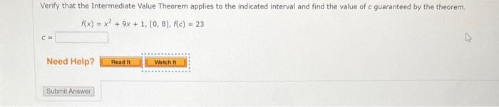 Solved Verify that the Intermediate Value Theorem applies to | Chegg.com