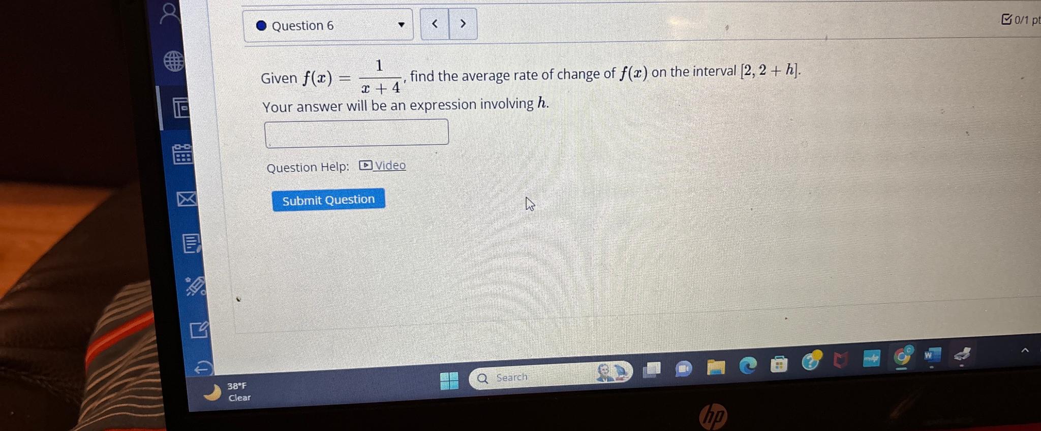 Solved Question 6Given f(x)=1x+4, ﻿find the average rate of | Chegg.com