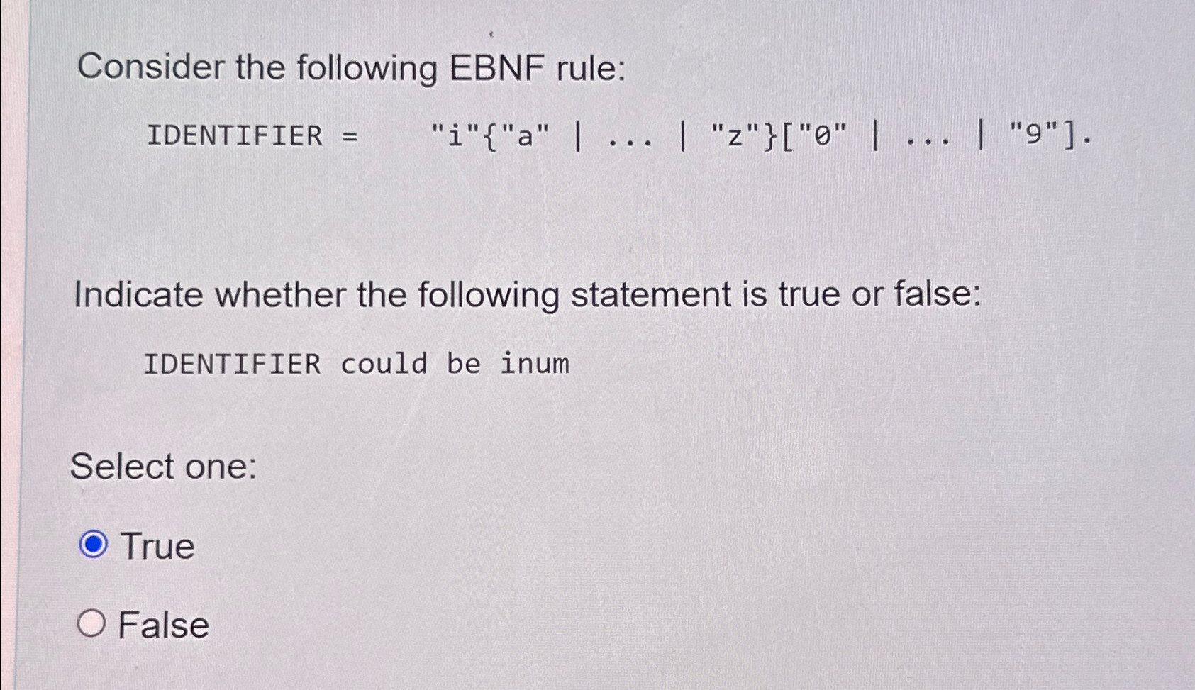 Solved Consider the following EBNF rule: ﻿IDENTIFIER | Chegg.com