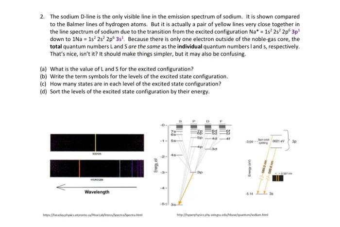 Solved 2. The sodium D-line is the only visible line in the | Chegg.com