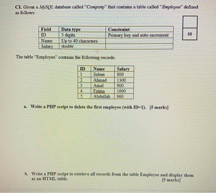 Solved Cl. Given a MySQL database called "Company that | Chegg.com