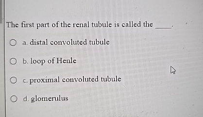 Solved The first part of the renal tubule is called thea. | Chegg.com