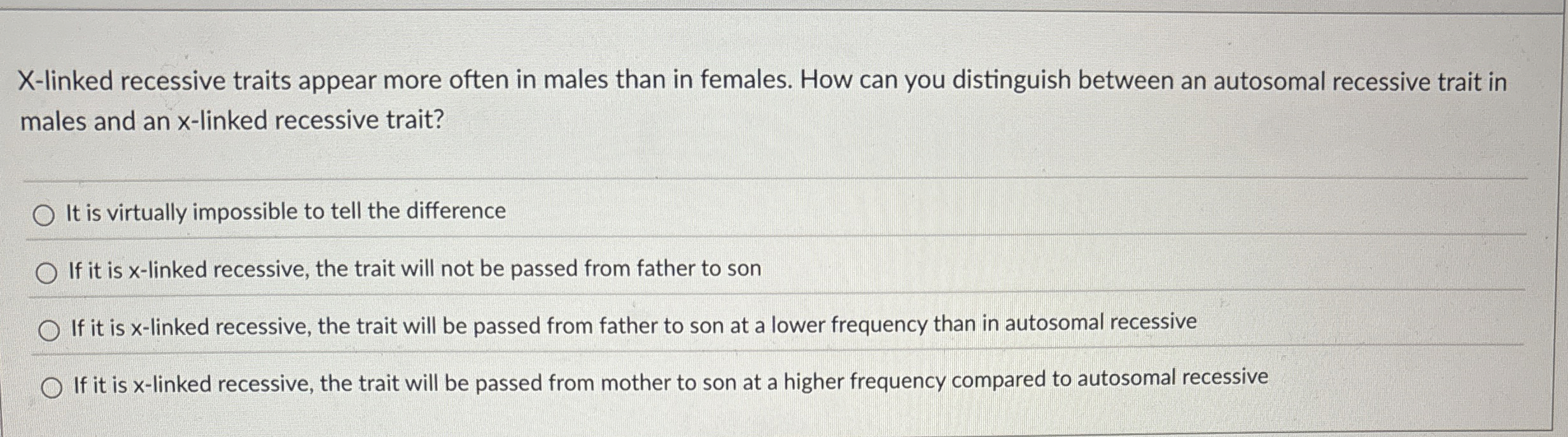Solved X-linked recessive traits appear more often in males | Chegg.com