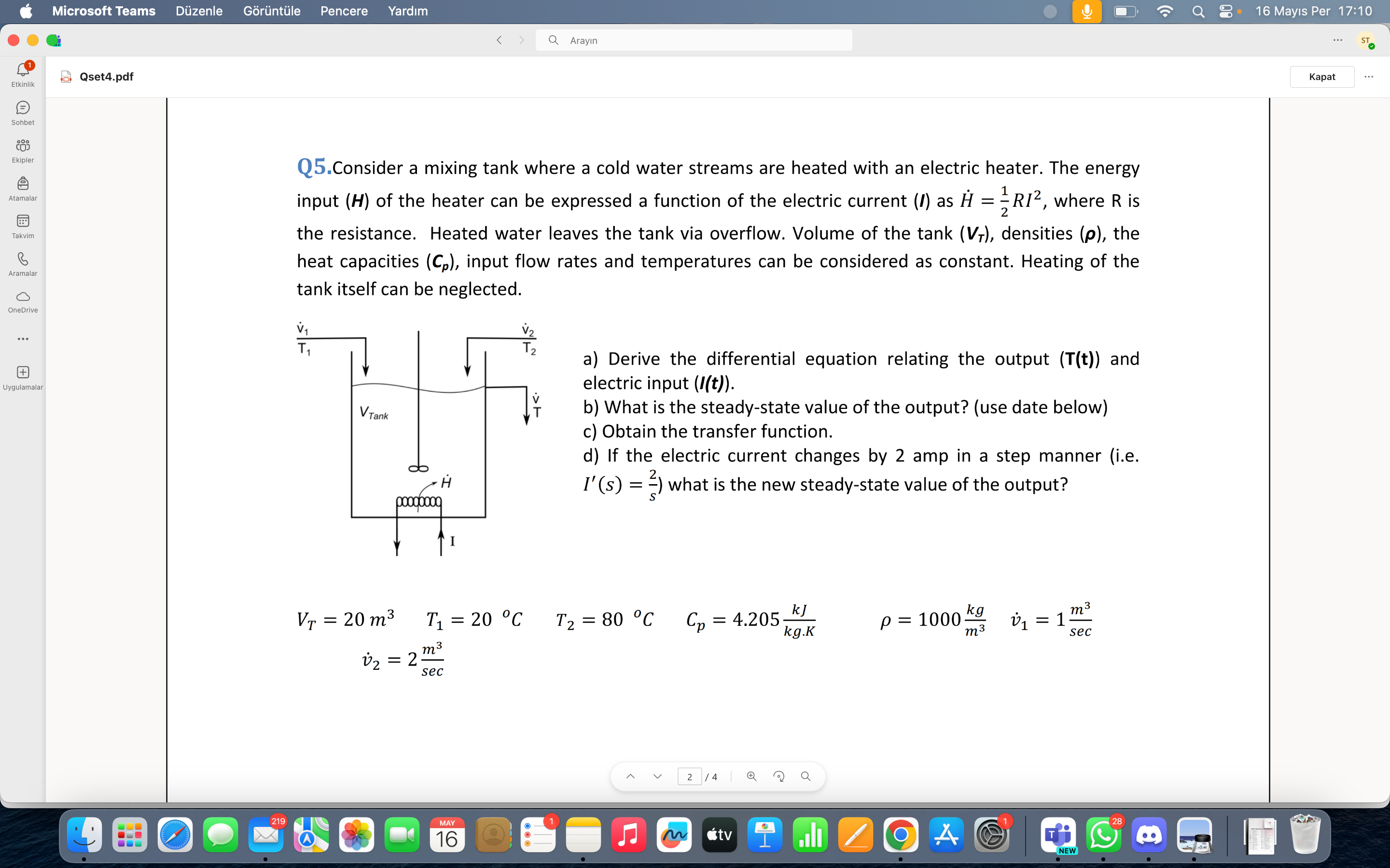 Solved Q5.Consider a mixing tank where a cold water streams | Chegg.com