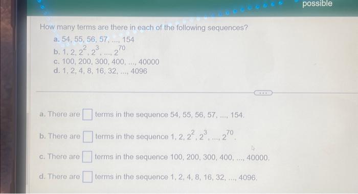 Solved How many terms are there in each of the following | Chegg.com