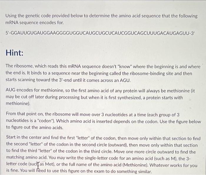 Solved using the genetic code provided below to determine | Chegg.com