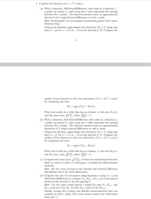 Solved 1. Considur the fantion f(x)=xx+sin(x). derivutive of | Chegg.com