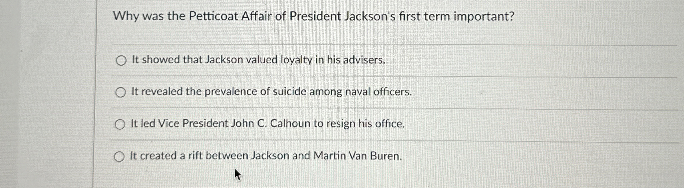 Solved Why was the Petticoat Affair of President Jackson's | Chegg.com