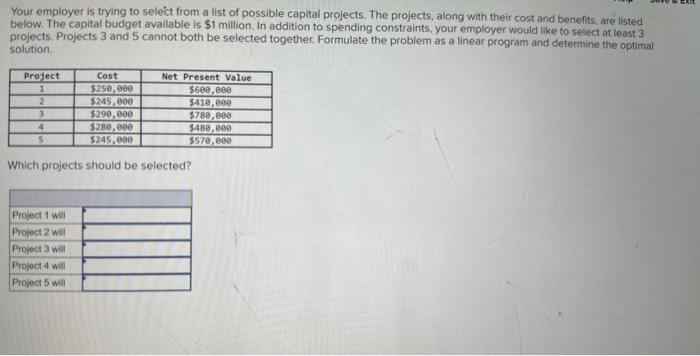 Solved Your employer is trying to select from a list of | Chegg.com