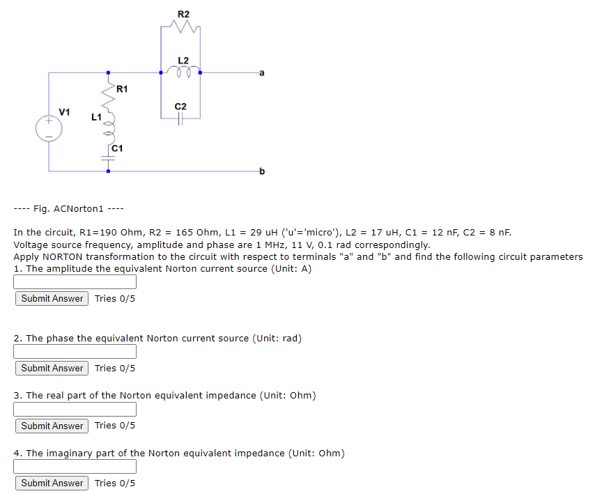 Solved ---- ﻿Fig. ACNorton1 ----In the circuit, R1=190 ﻿Ohm, | Chegg.com