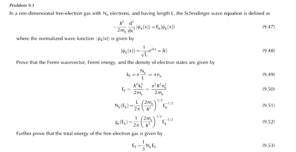 Solved Problem 9.1In a one-dimensional free-electron gas | Chegg.com