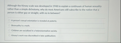 Although the Kinsey scale was developed in 1948 ﻿to | Chegg.com