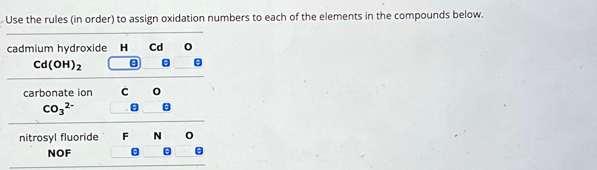Solved Use the rules (in order) ﻿to assign oxidation numbers | Chegg.com