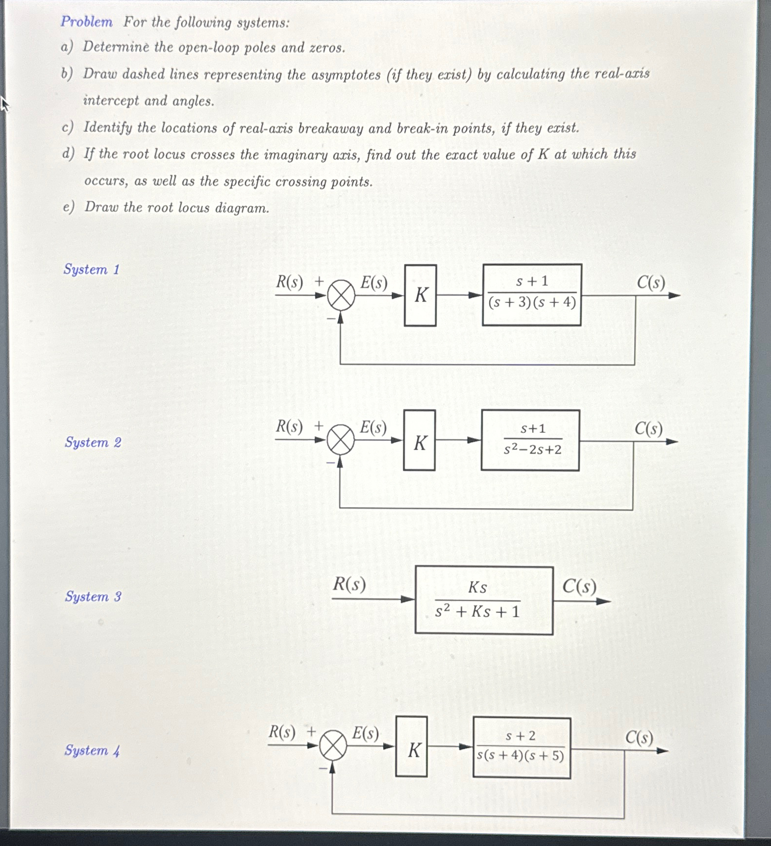 Solved Problem For the following systems:a) ﻿Determine the | Chegg.com