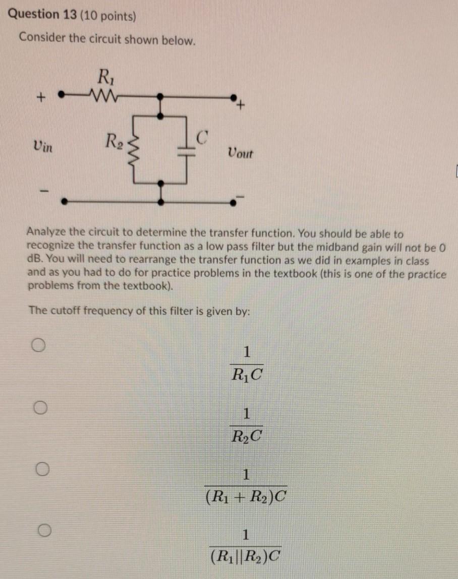 Solved Question 13 (10 points) Consider the circuit shown | Chegg.com