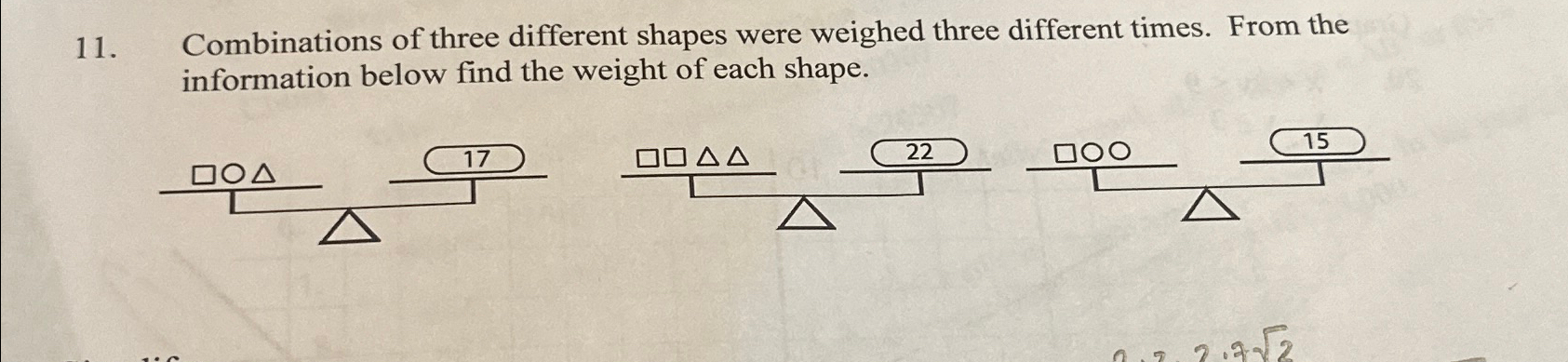 Solved Combinations of three different shapes were weighed | Chegg.com