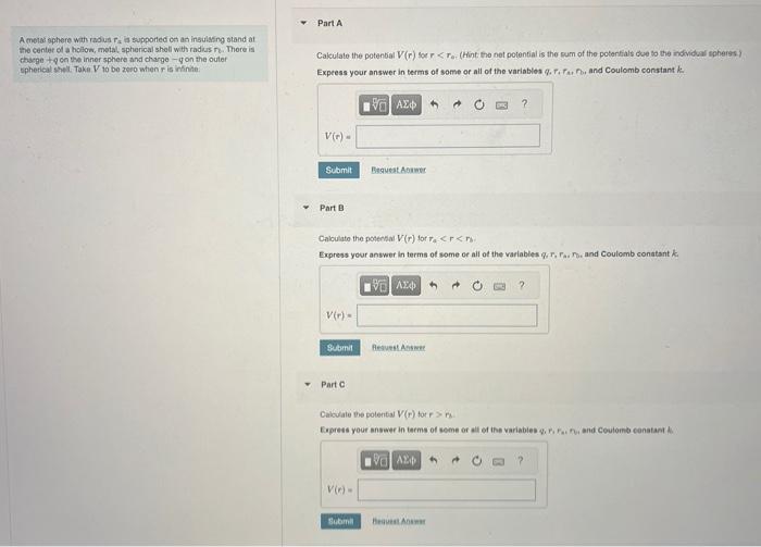 Solved Calculate the potential V(r) for r>rb. Express your | Chegg.com
