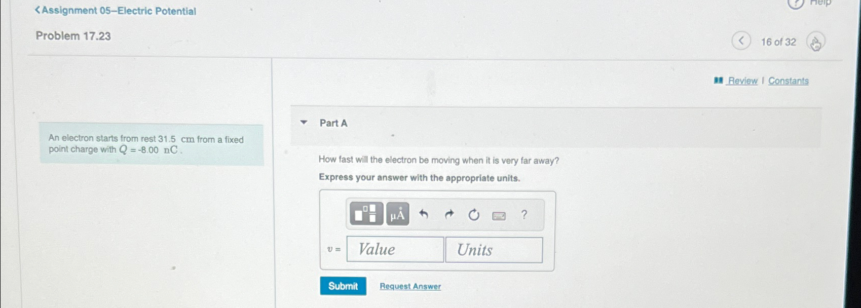 Solved Q=-8.00nCv=31.5cm ﻿from a fixed point charge with | Chegg.com
