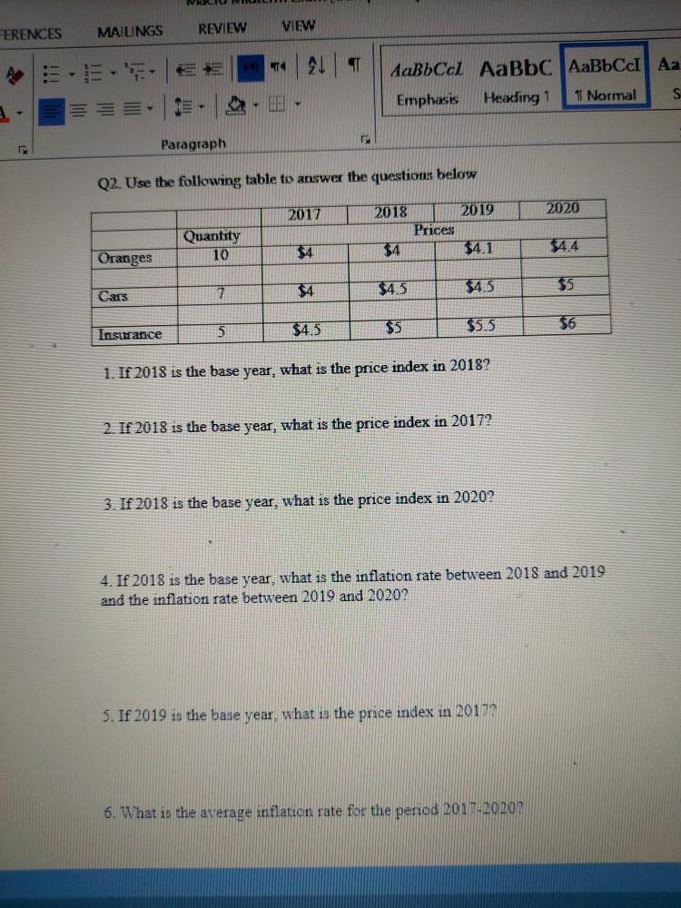 Solved FERENCES VIEW MAILINGS REVIEW EE TI TT AaBbCcl AaBbc | Chegg.com