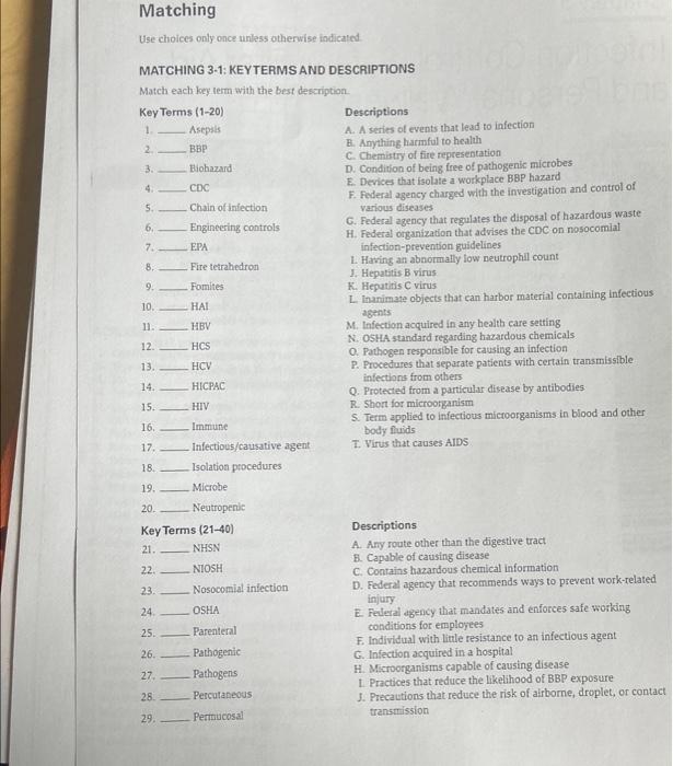 Solved Matching Use choices only once unless otherwise | Chegg.com