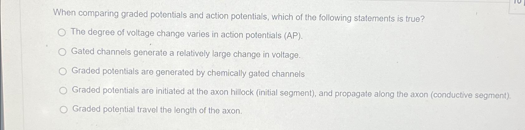 Solved When comparing graded potentials and action | Chegg.com