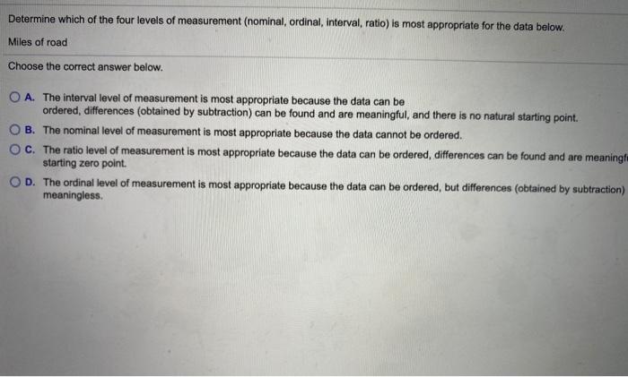 Solved Determine which of the four levels of measurement | Chegg.com
