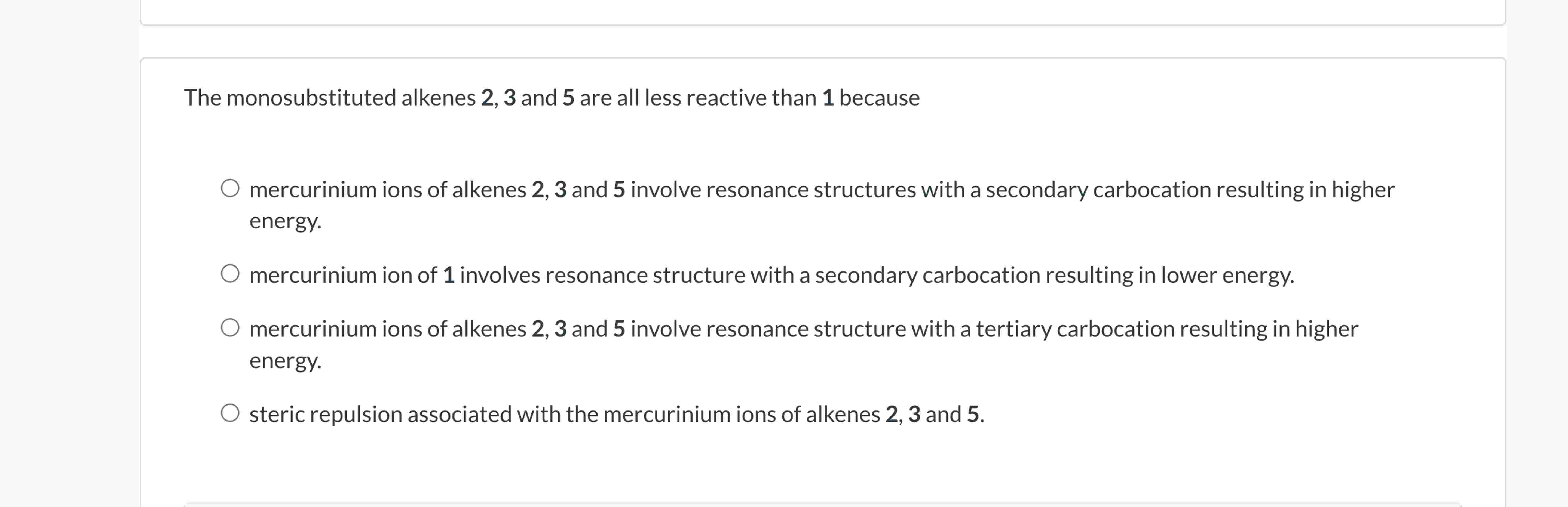 Solved The monosubstituted alkenes 2,3 ﻿and 5 ﻿are all less | Chegg.com