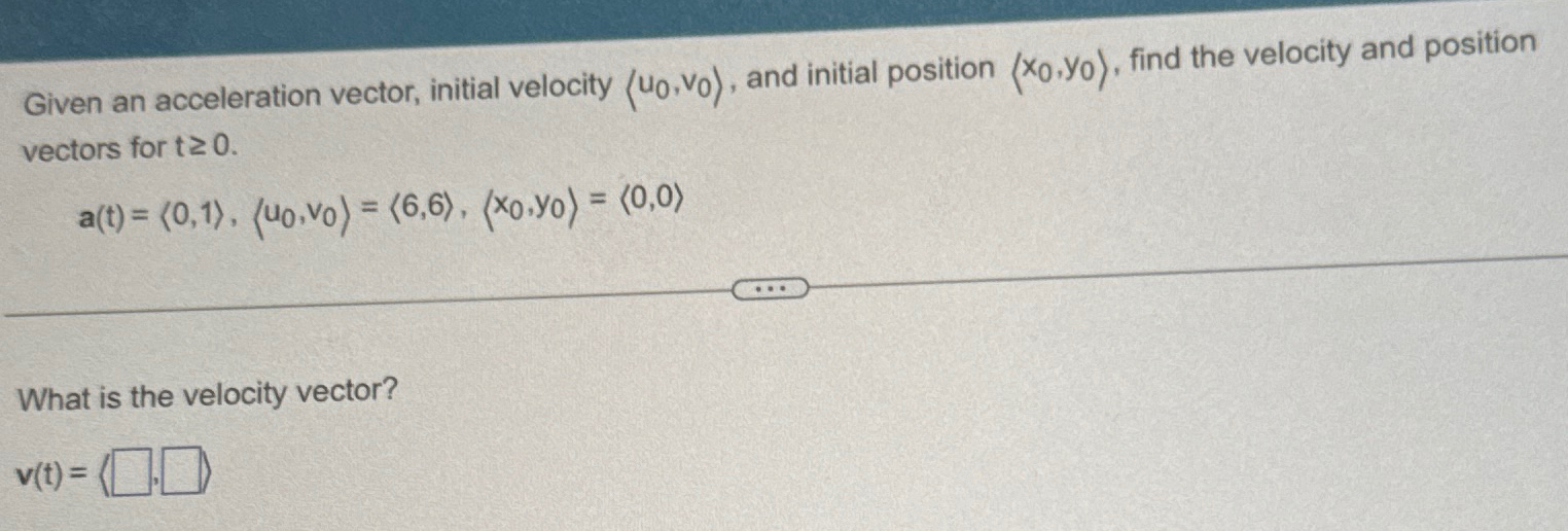 Solved Given an acceleration vector, initial velocity | Chegg.com
