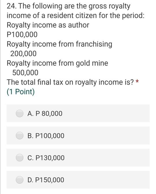 Solved 24. The following are the gross royalty income of a | Chegg.com