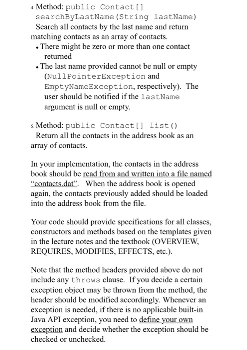 Solved Requirements Create an Address Book class in Java for | Chegg.com