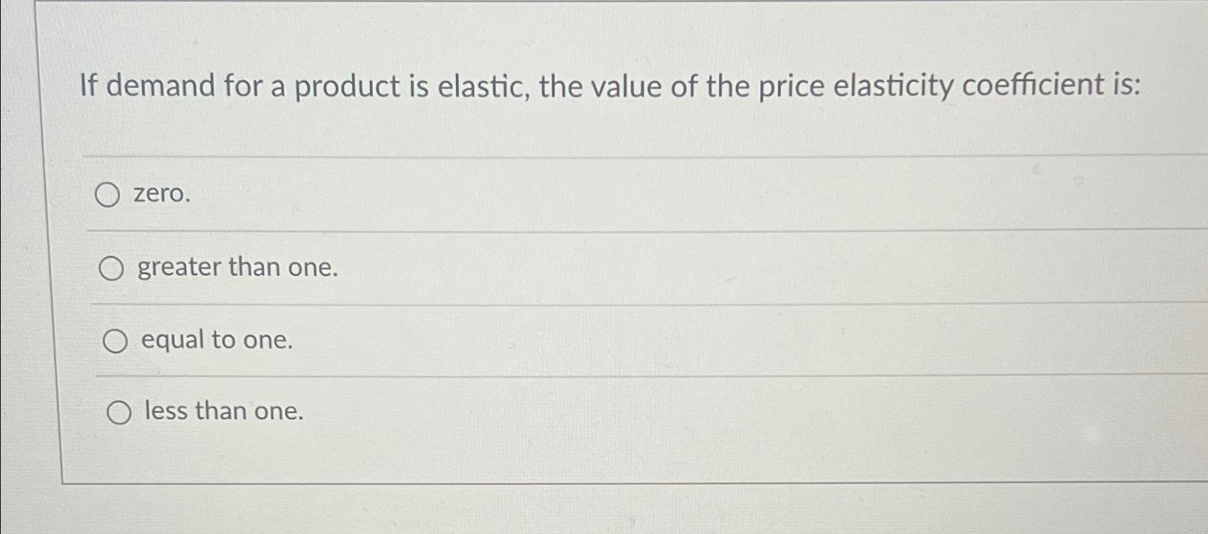 Solved If demand for a product is elastic, the value of the | Chegg.com