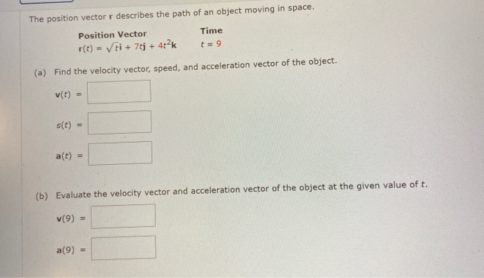 Solved The position vector r describes the path of an object | Chegg.com