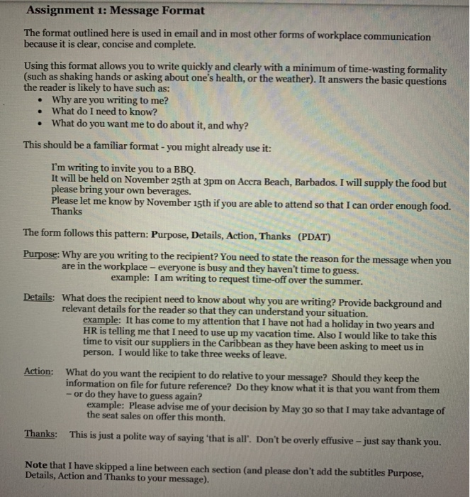 Solved Assignment 1: Message Format The format outlined here | Chegg.com