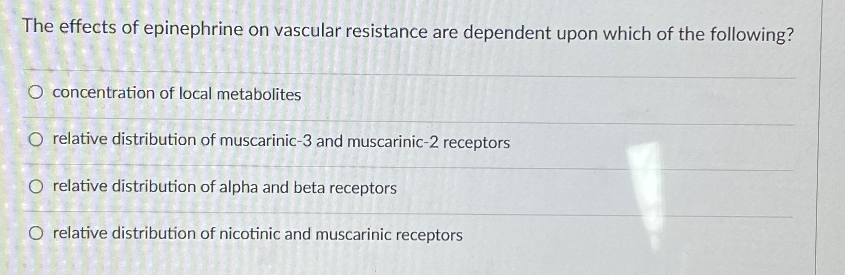 Solved The effects of epinephrine on vascular resistance are | Chegg.com