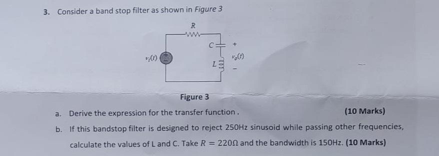 Solved Consider a band stop filter as shown in Figure 3a. | Chegg.com