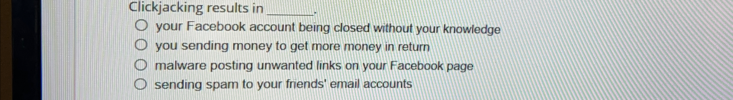Solved Clickjacking results in q, ﻿your Facebook account | Chegg.com