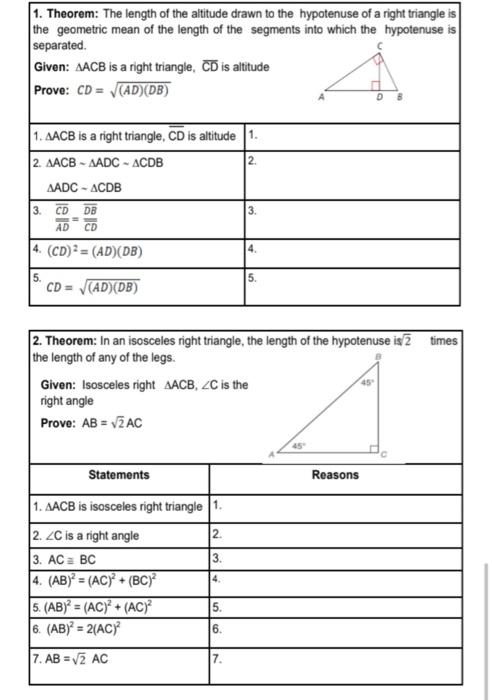 Solved 1. Theorem: The length of the altitude drawn to the | Chegg.com