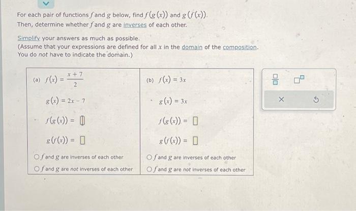 Solved For each pair of functions f and g below, find | Chegg.com