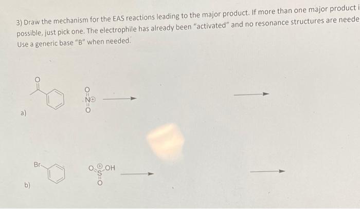 Solved 3) Draw the mechanism for the EAS reactions leading | Chegg.com