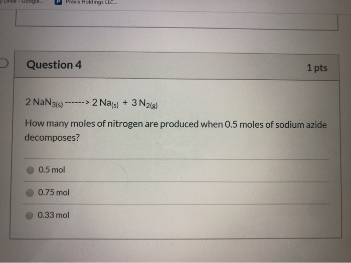 Solved How many moles of nitrogen are produced when 0.5 | Chegg.com