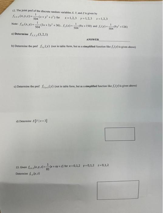 Solved 12. The joint pmf of the discrete random variables | Chegg.com