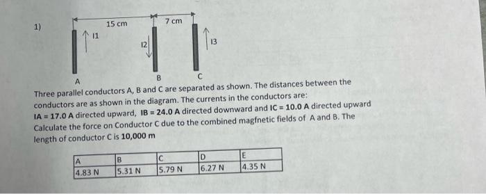 Solved Three parallel conductors A,B and C are separated as | Chegg.com