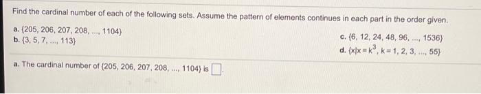 Solved Find the cardinal number of each of the following | Chegg.com