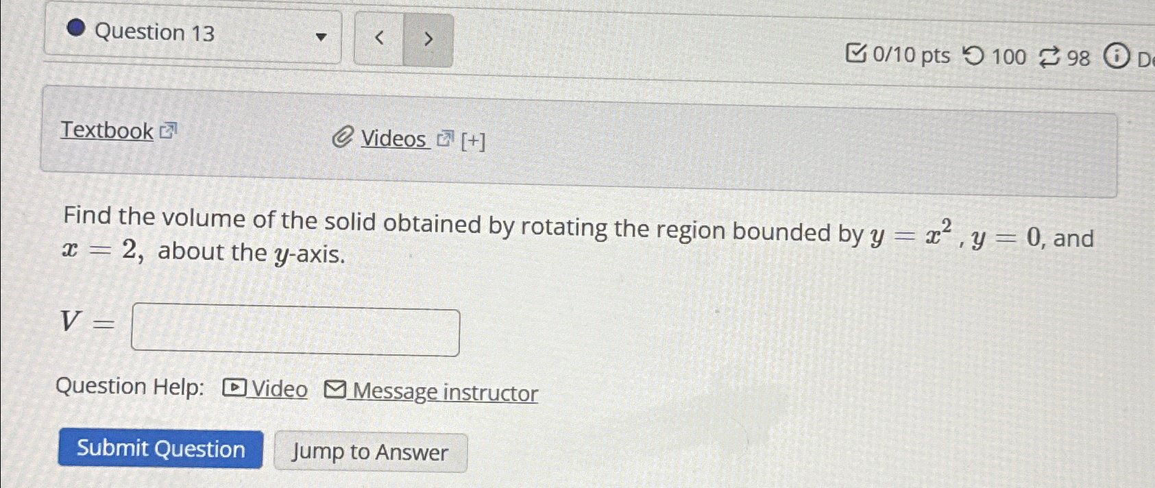 Solved Question 13010 ﻿pts10098(i)TextbookVideos 준Find the | Chegg.com