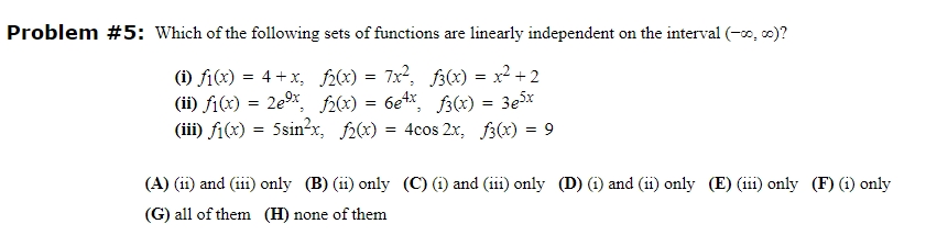 Solved Problem #5: Which of the following sets of functions | Chegg.com
